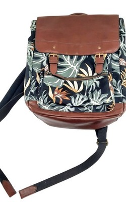 Fossil Miles Backpack Canvas And Leather Monstera Leaf Pattern | eBay
