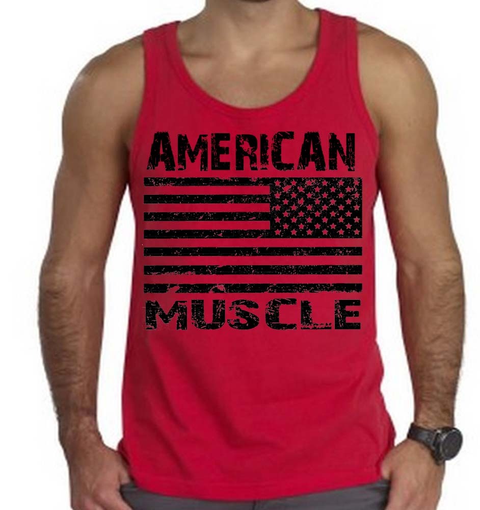 Men's American Muscle US Flag Workout Gym Bodybuilding USA Beast Red ...