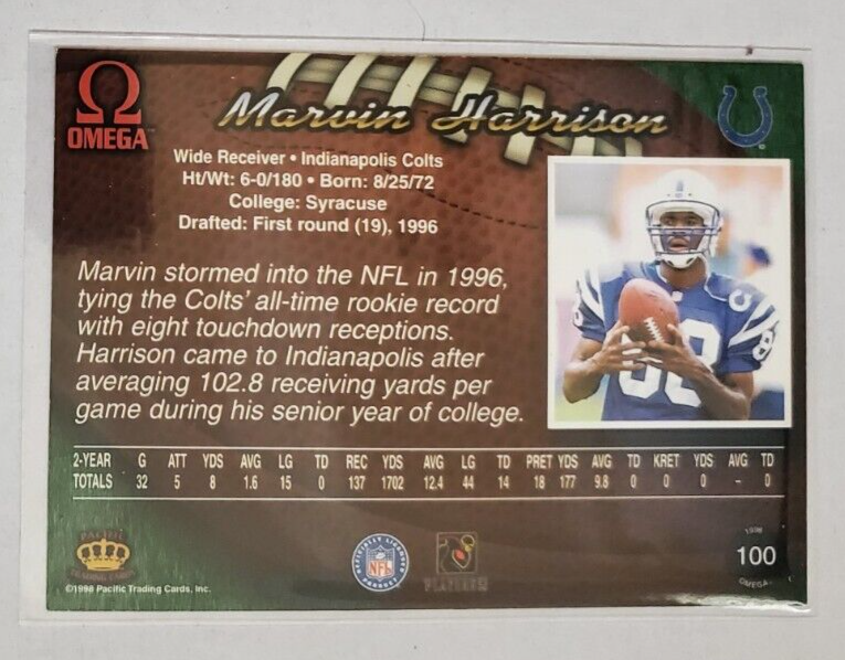 1998 Marvin Harrison Pacific Omega #100 Colts Football | eBay