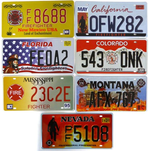 Set of 7 USA License Plates FIREFIGHTERS FIRE DEPARTMENT - WALL METAL ...