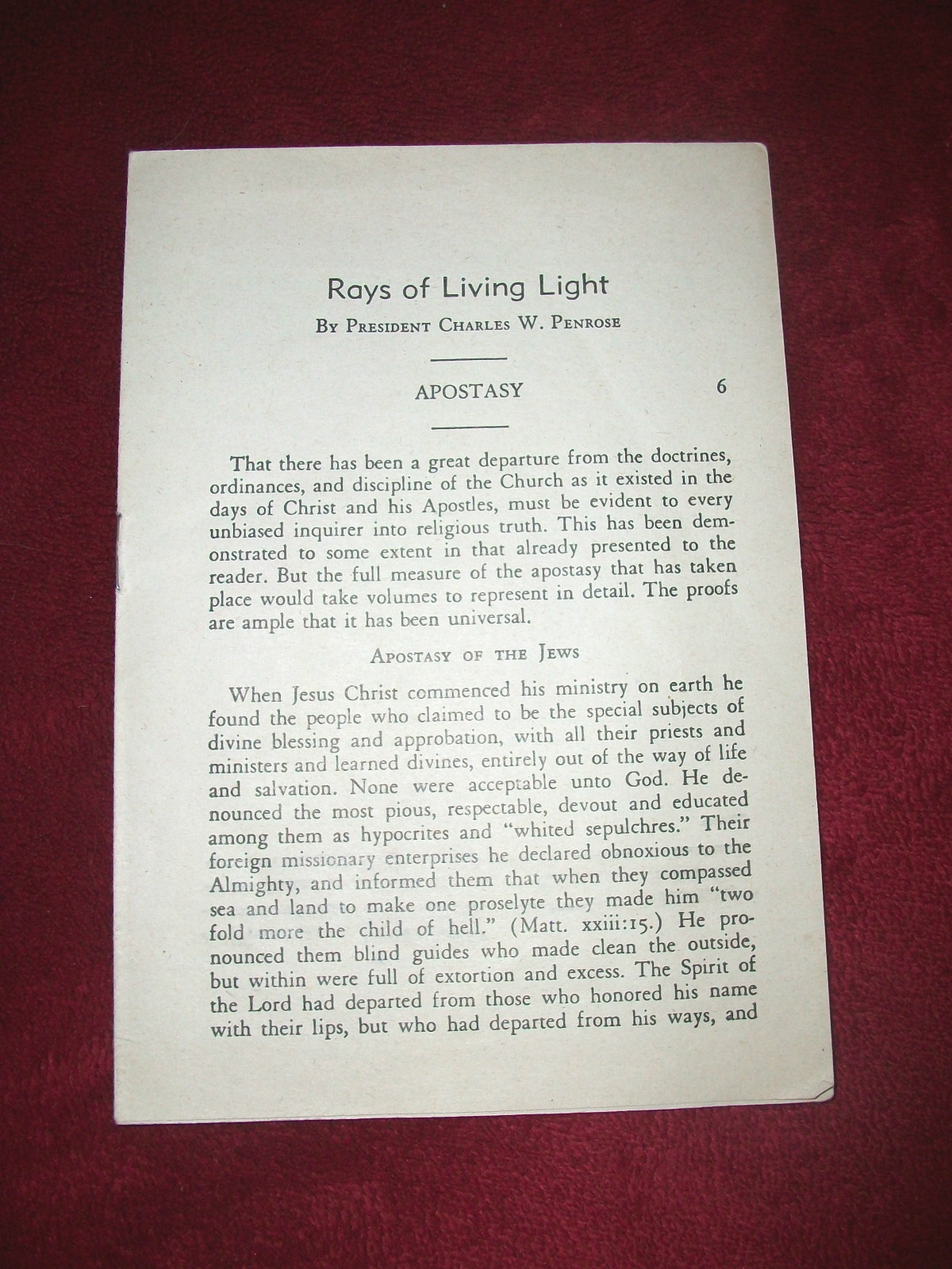 RAYS OF LIVING LIGHT by Charles W Penrose LDS Mormon Missionary ...