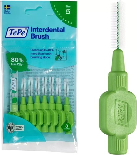 TePe Interdental Brushes Green - Size 5 - 0.8mm - Original -Pack of 8 ...
