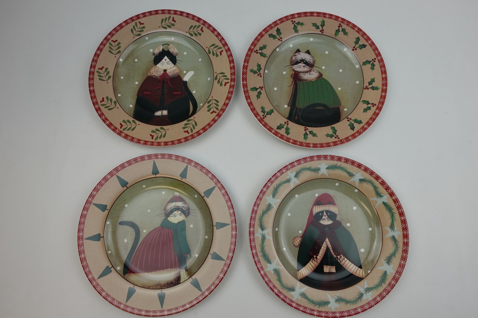 Set of 4 Sakura Fiddlestix Holiday Cats Plates Dish Salad Dessert - New ...