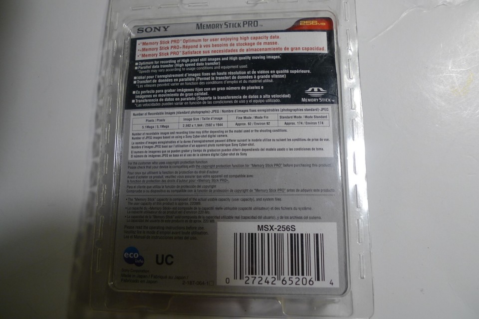 Brand NEW Sony 256MB Memory Stick Pro MagicGate MSX-256S vantage SEALED ...