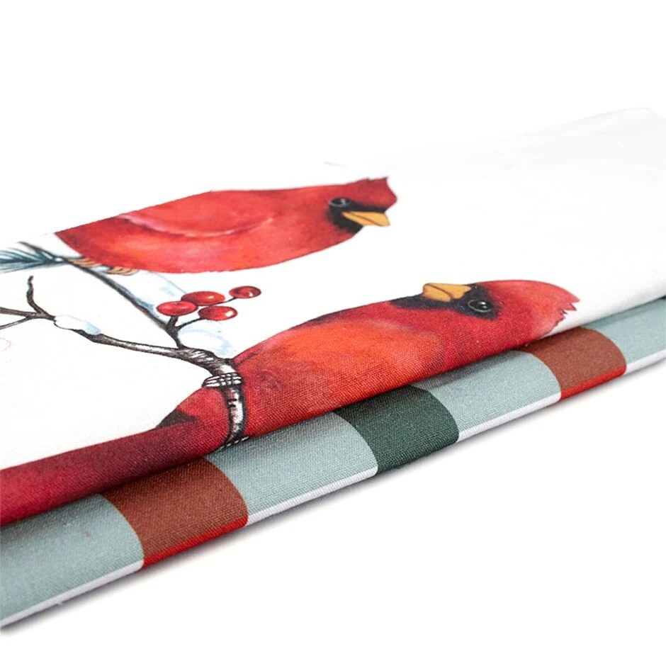 Set of 2 Christmas Cardinal Towels Red Green Plaid Birds Holly XL ...