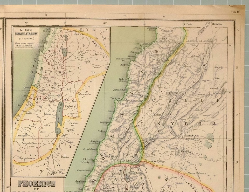 1892 Mapa Egipto Alexandria Nile Delta Phoenice Palestine Israelitarum ...