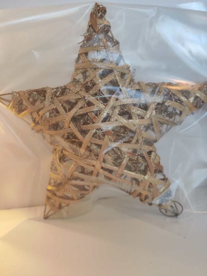 CHRISTMAS STAR, Wire Framed, 15" tall 16" Wide, Gold colored, Glittered ...