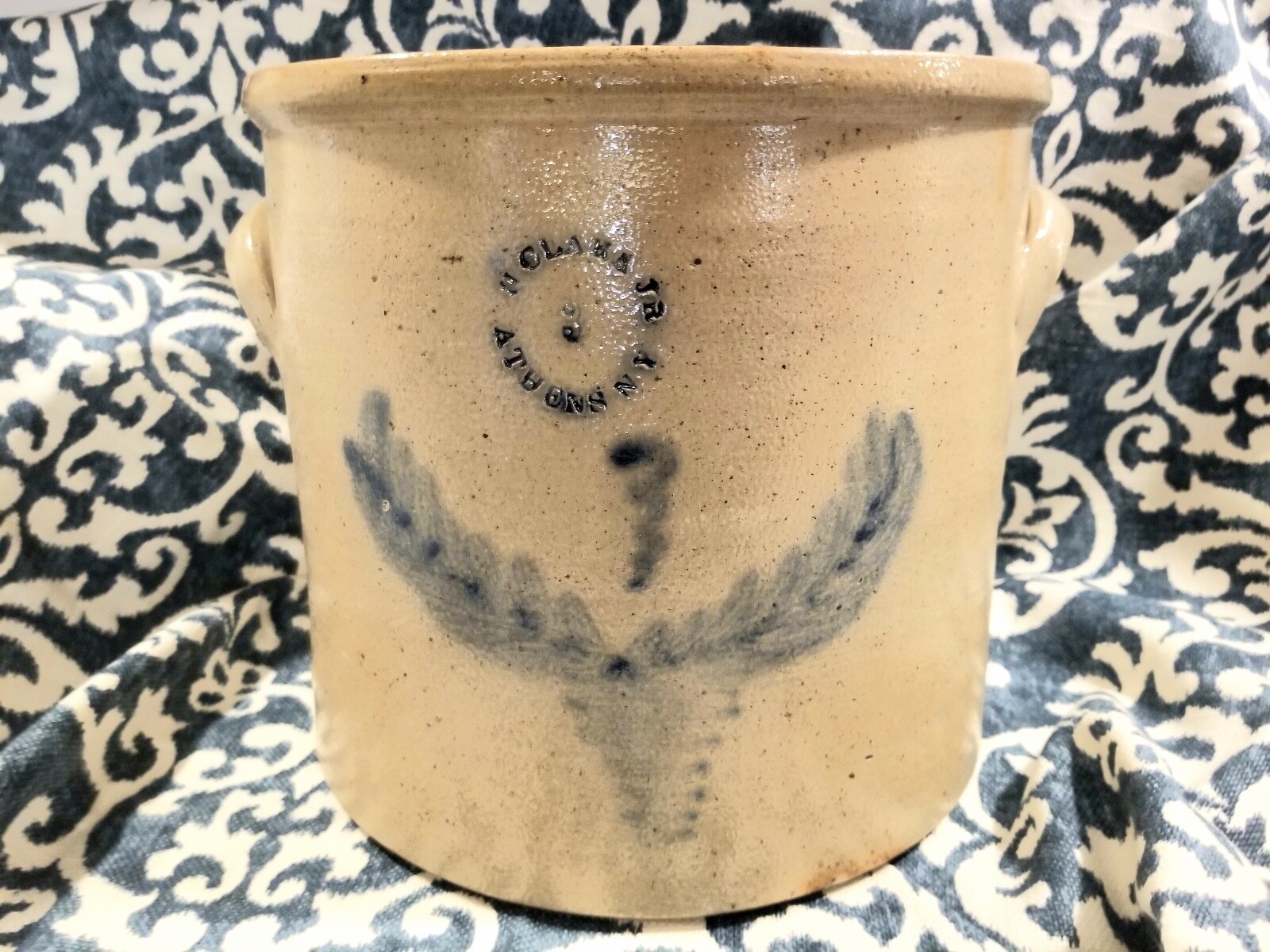 Antique American Stoneware Pottery Salt Glazed Crock Nathan Clark Jr ...