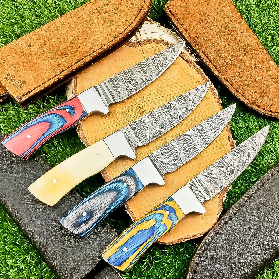 Lot of 4 PCS Handmade Damascus Steel Skinning Knives – Hunting knives ...