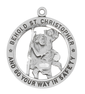 St Christopher Pewter Plated Medal 24 In Stainless Steel Chain ...