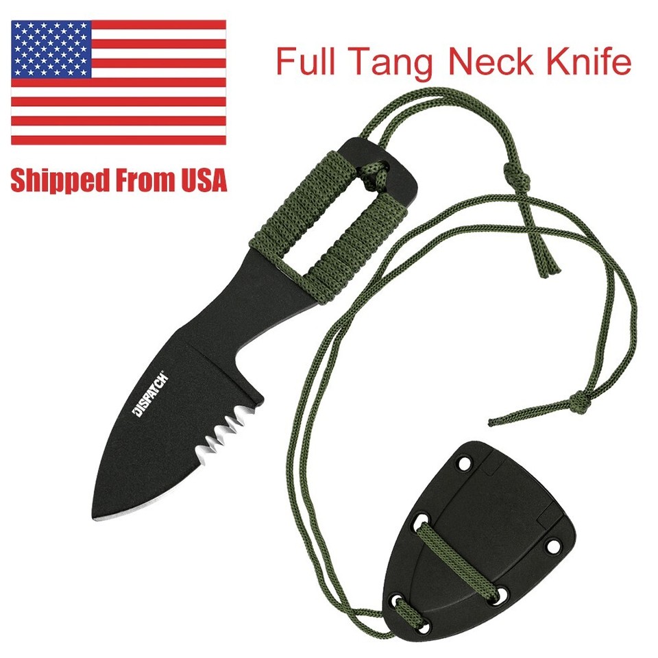 5.1” Neck Knife Tactical Black with Sheath Ball Chain Necklace Full ...