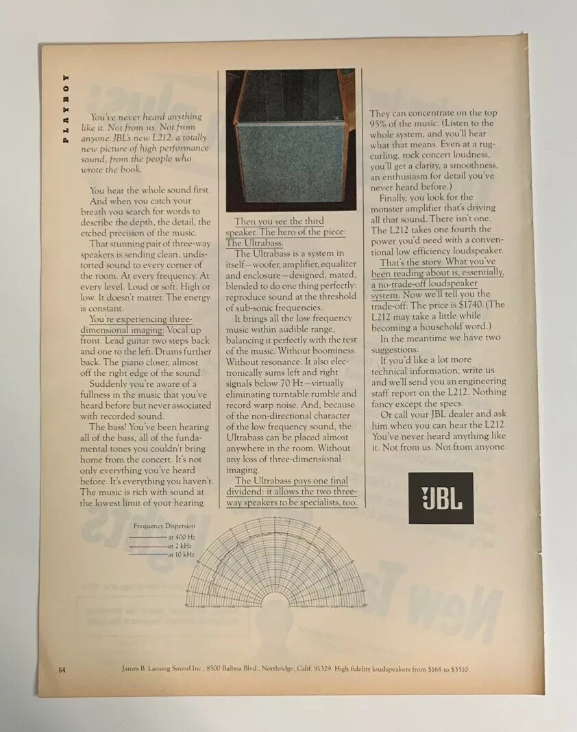 1977 JBL L212 1212 Stereo Speakers Print Ad Ultrabass Speaker Vintage ...