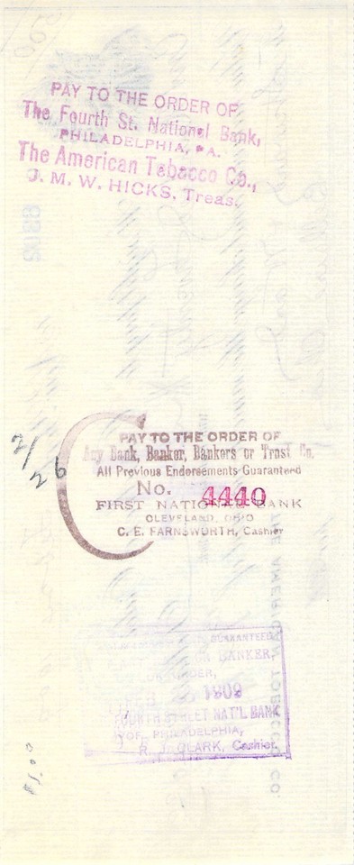 CHIEF AMERICAN TOBACCO NEW YORK BANK CHECK RECEIPT DRAFT | eBay