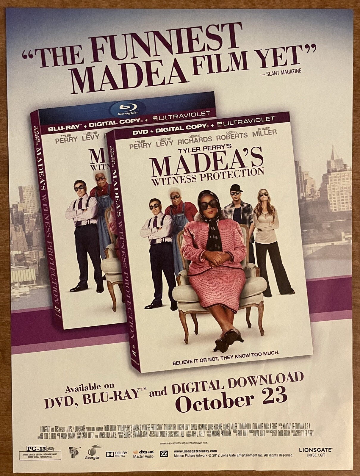 2012 Tyler Perry’s Madea’s Witness Protection DVD Blu-Ray Release Print ...