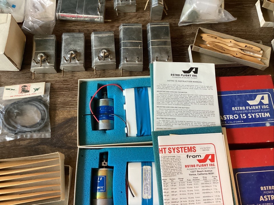 NOS R/C Airplane Parts Lot Astro Flight Motors Wheels Propellers Fuel ...