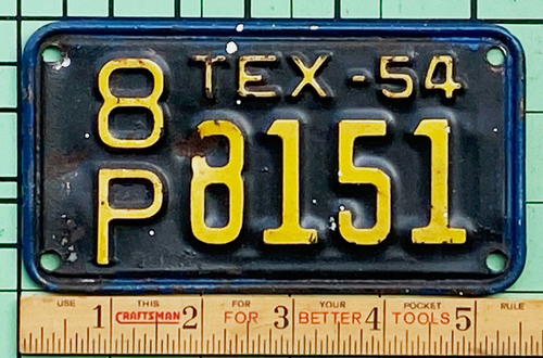 1954 Texas MOTORCYCLE license plate #8P 8151 | eBay