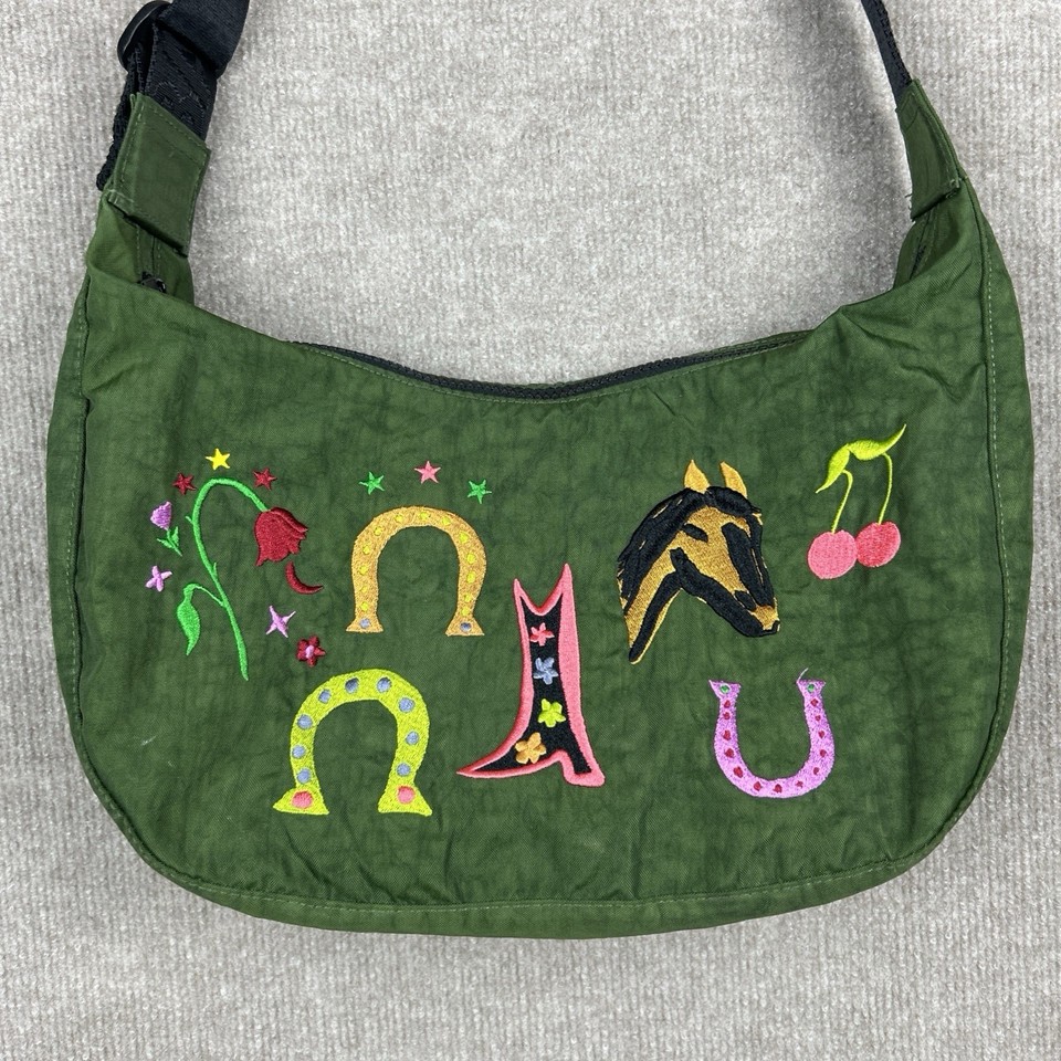 Baggu x Jessica Williams Medium Nylon Green Crescent Bag Embroidered Western | eBay