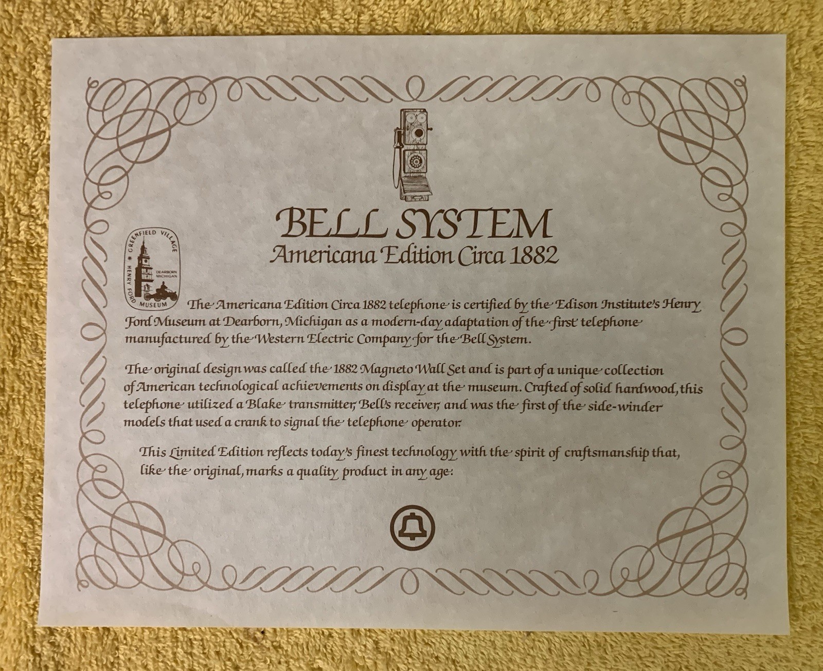 Antique Wall Telephone 1882 Bell System "Americana" Full Size HENRY ...