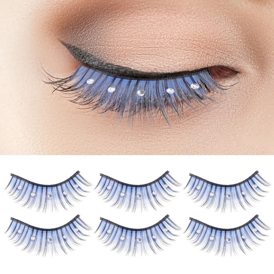 5 Pairs Colored Fake Lash Extensions with Rhinestone Festival Cosplay ...