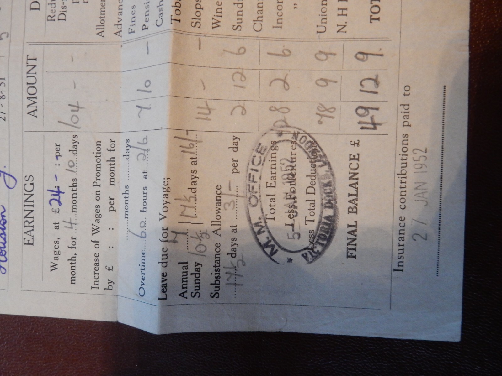 SHAW SAVILL LINE SS ARAWA 1950S PAY SLIP JAMES HOUSTON ab | eBay UK