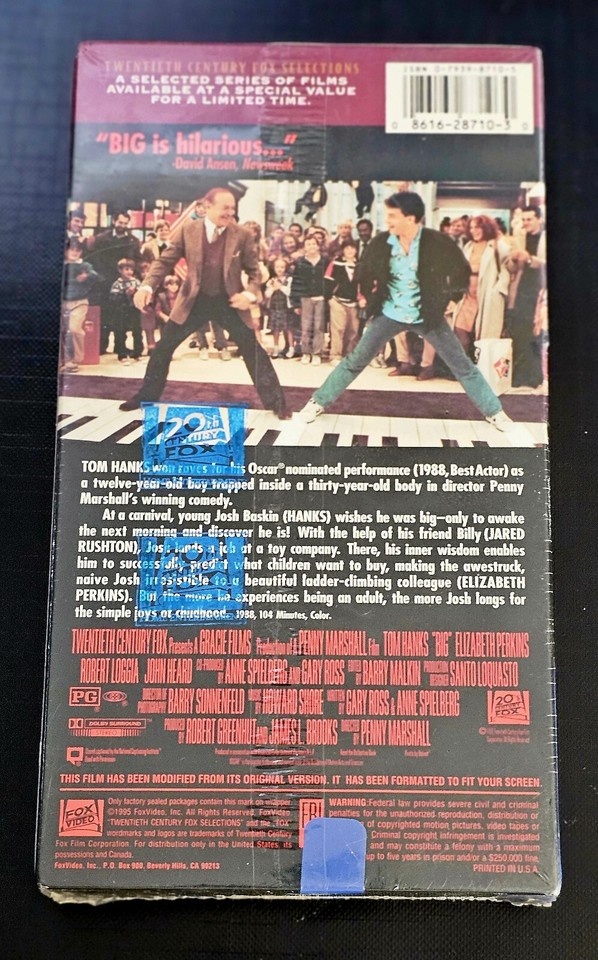 Big (VHS, 1988) Tom Hanks, Brand New And Sealed 86162871030| eBay