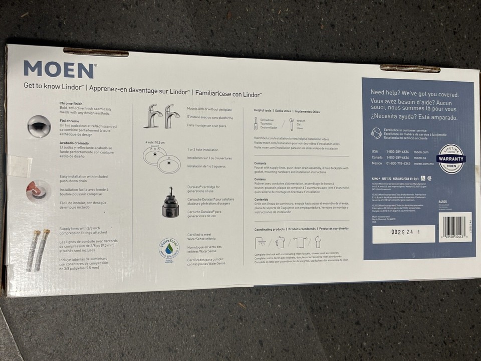 Moen Lindor 84505 1-Handle Bathroom Faucet w Push Drain & Chrome Finish ...