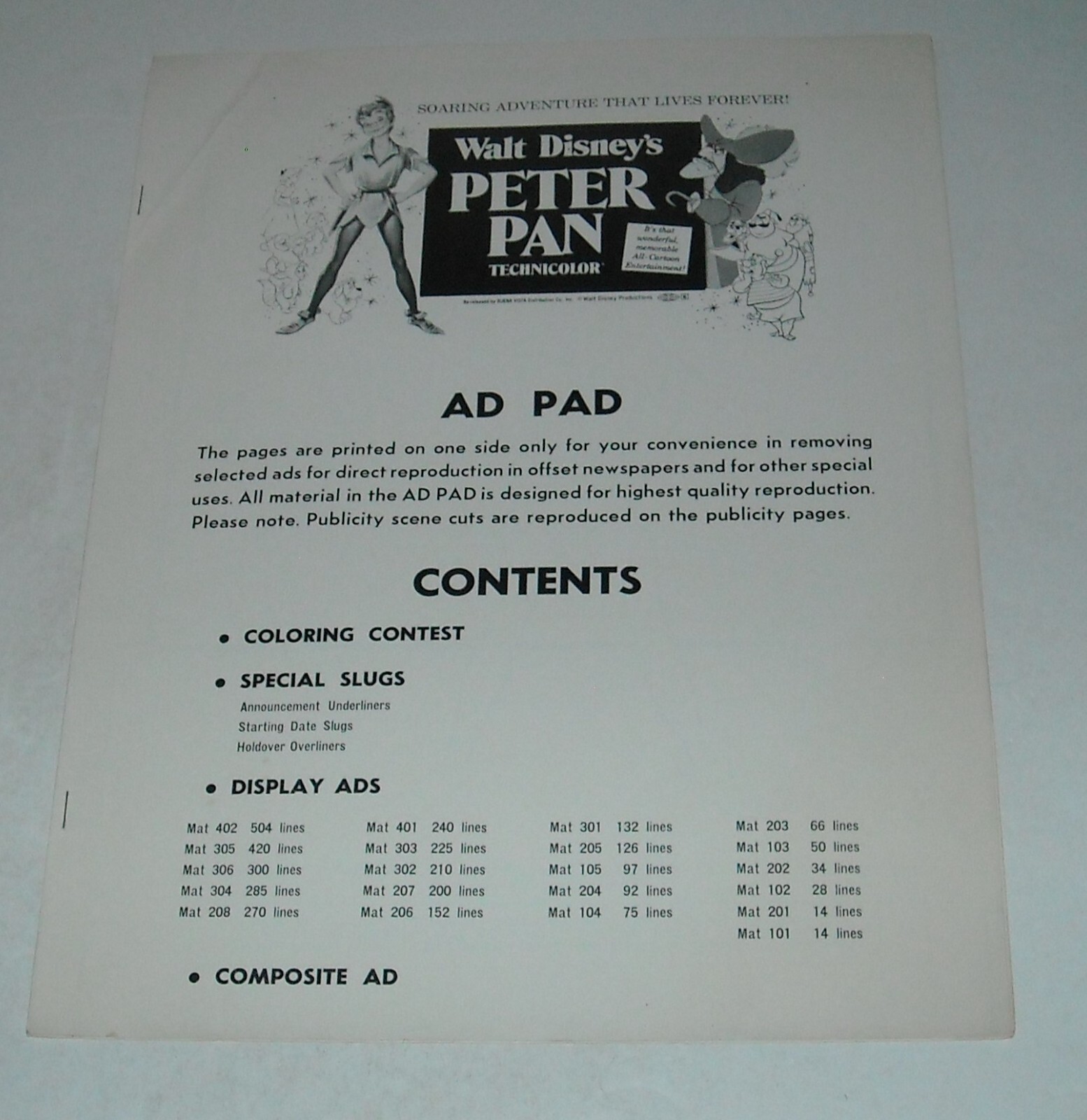 WALT DISNEY PETER PAN PROMO MOVIE AD PAD BOOKLET ILLUSTRATED | eBay