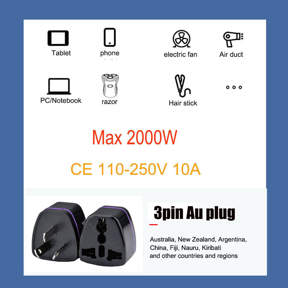 UK US EU Universal to AU AC Power Plug Socket Adapter Travel 3 Pin ...