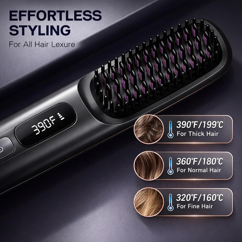 Go Brush Pro - 2026 Portable Straightener Brush for Travel, Cordless ...