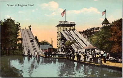 Postcard UT Lagoon Water Slide Dip Dips Whig Bumps amusement park fair ...
