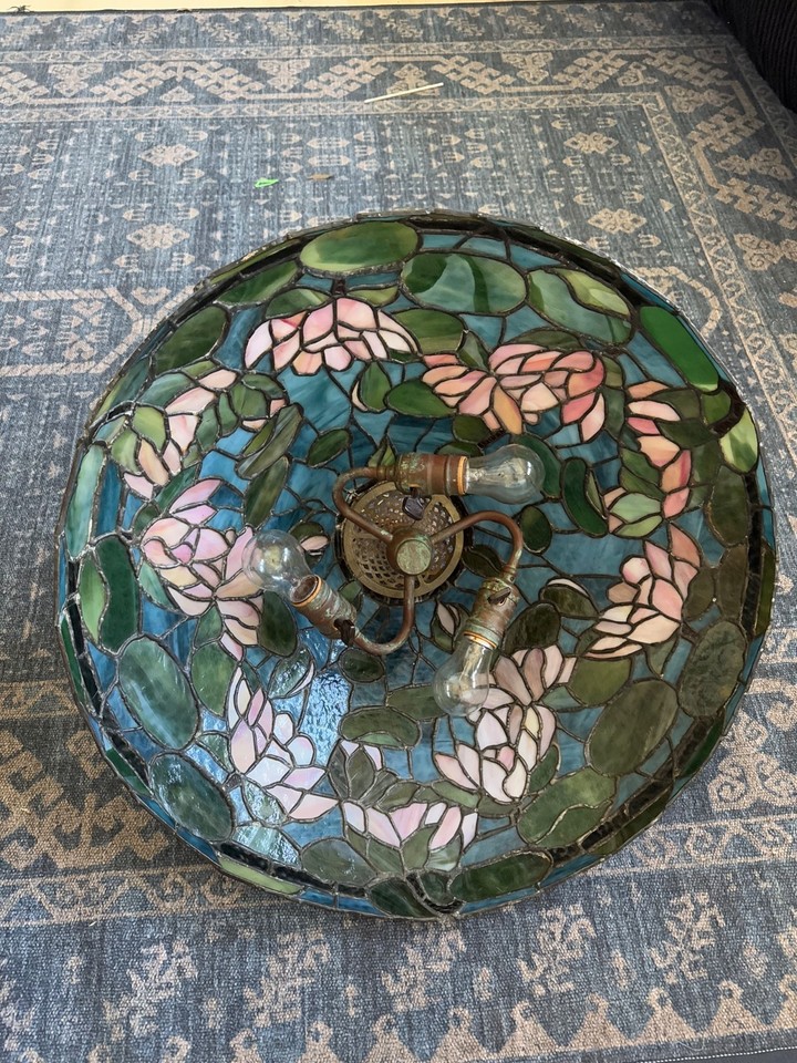 Vintage Tri-Lite Tiffany Style Stained Glass Hanging Pendant Lamp ...