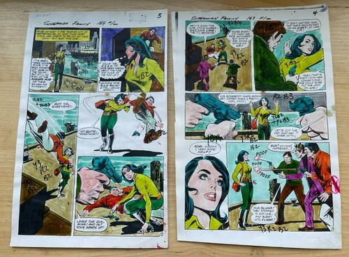 SUPERMAN FAMILY #169 COMIC ART COLOR GUIDES 2 pgs 1975 BULLETS BOUNCE ...