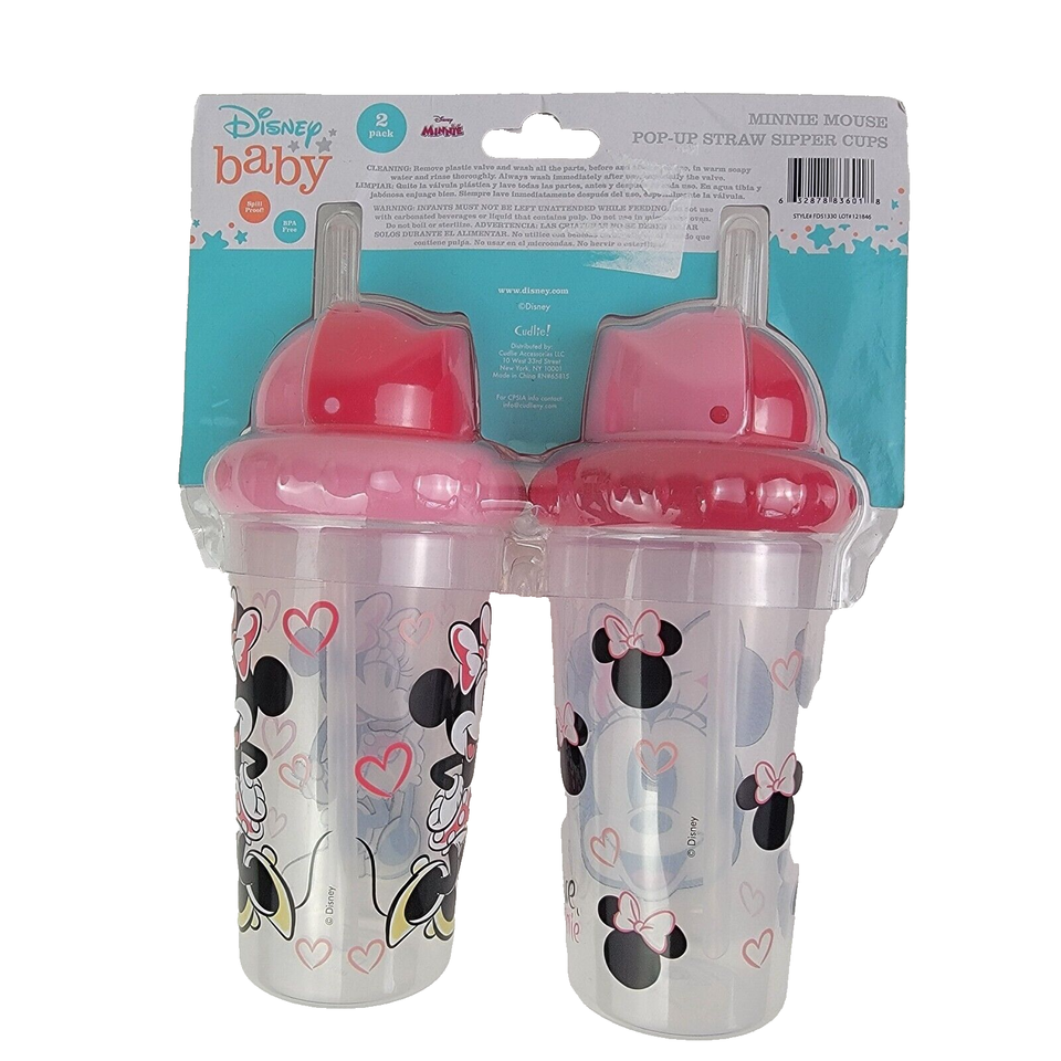 Baby Straw Cups 2 Pack - Girls Pink Bow - Disney Minnie Mouse - Sipper ...