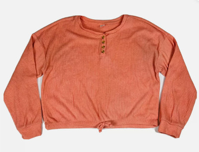 Old Navy Ribbed Henley Top XXL Cropped Peach Drawstring | eBay