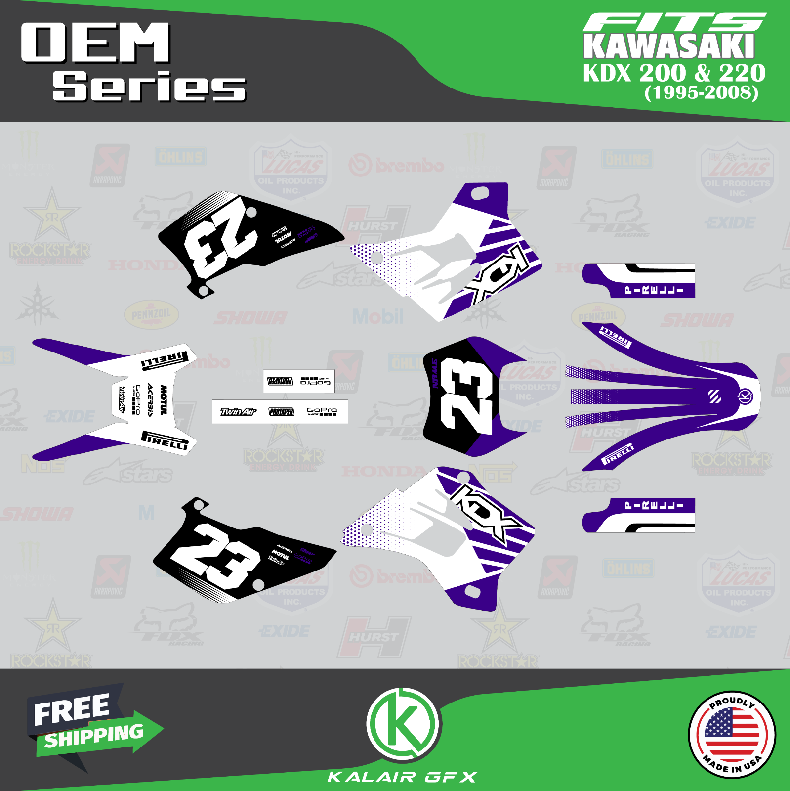 Graphics Kit for KAWASAKI KDX 220 200 1995-2008 OEM-Purple | eBay