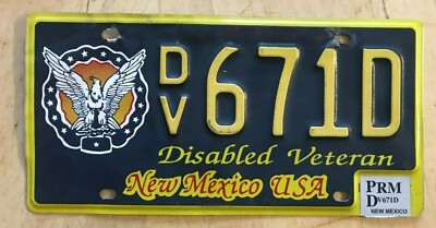 NEW MEXICO DISABLED MILITARY VETERAN LICENSE PLATE " DV 671D " NM ARMY ...