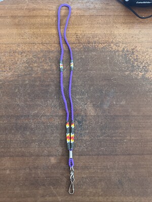 Native American Navajo Beaded Lanyard Badge Holder Key Chain Purple 34 ...