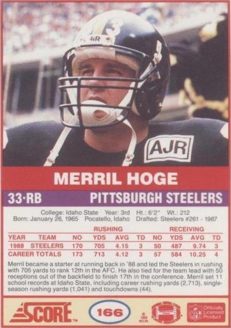 1989 Score Merril Hoge #166 for sale | eBay