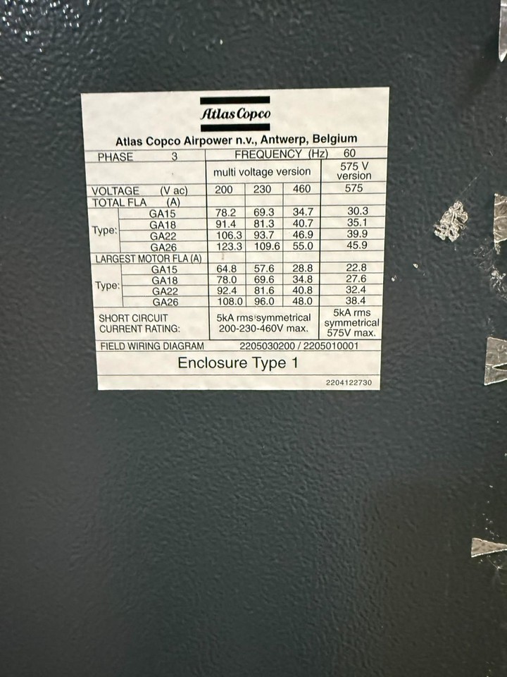 Atlas Copco GA22FF Rotary Screw Air Compressor 30HP 2019 with Air Dryer ...
