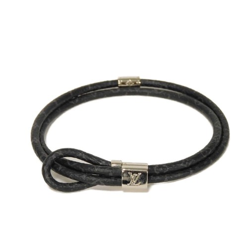 Louis Vuitton Black LV Logo Slide Bracelet M8075 Used with Case & Bag ...