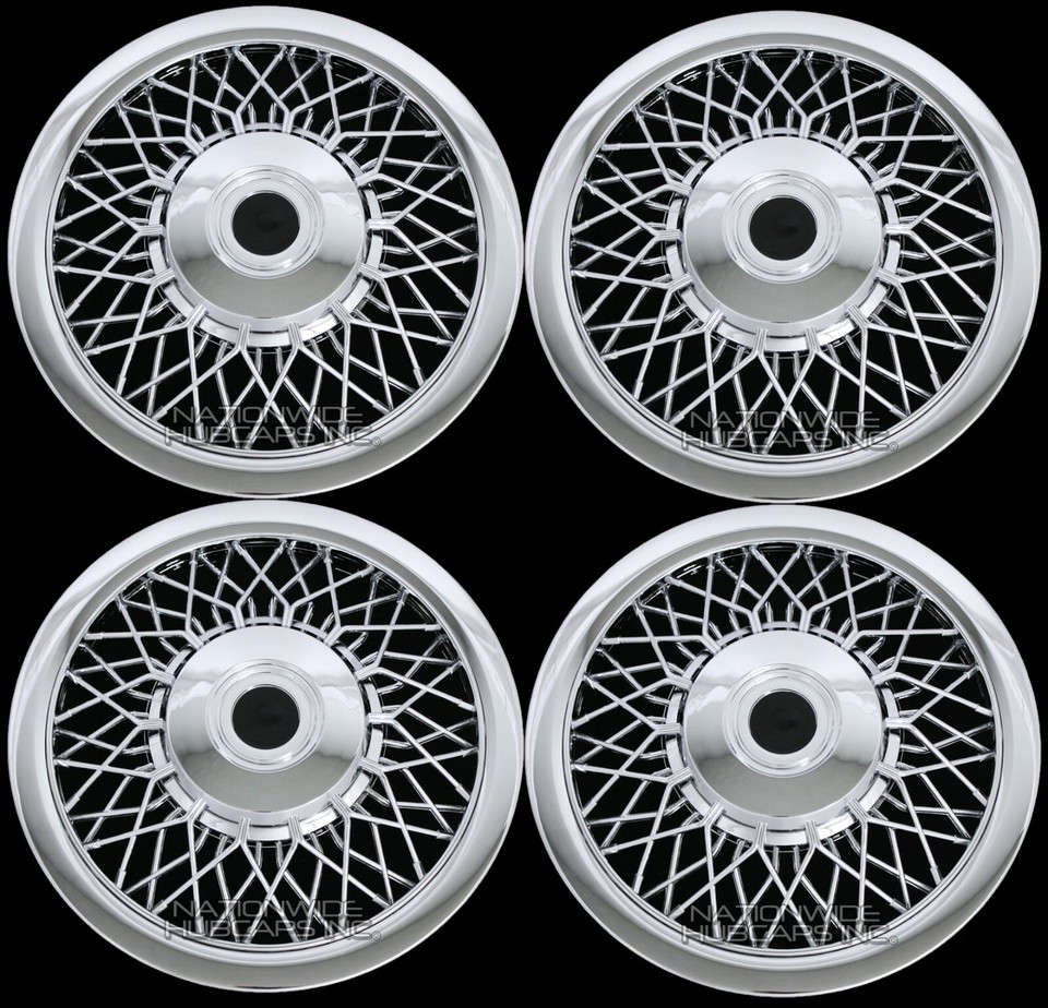 4 New 15" CHROME SPOKE Hub Caps Full Wire Wheel Covers Rim Cap Lug ...