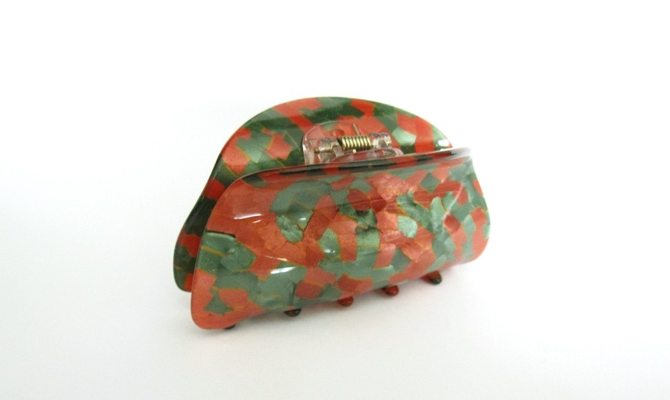 Shimmering rust red and green acrylic hair claw clip | eBay