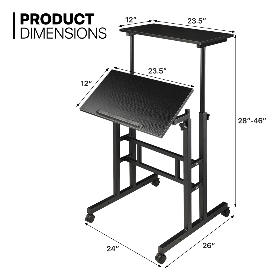 Rolling Laptop Desk Adjustable Height Computer Table Stand up Office ...