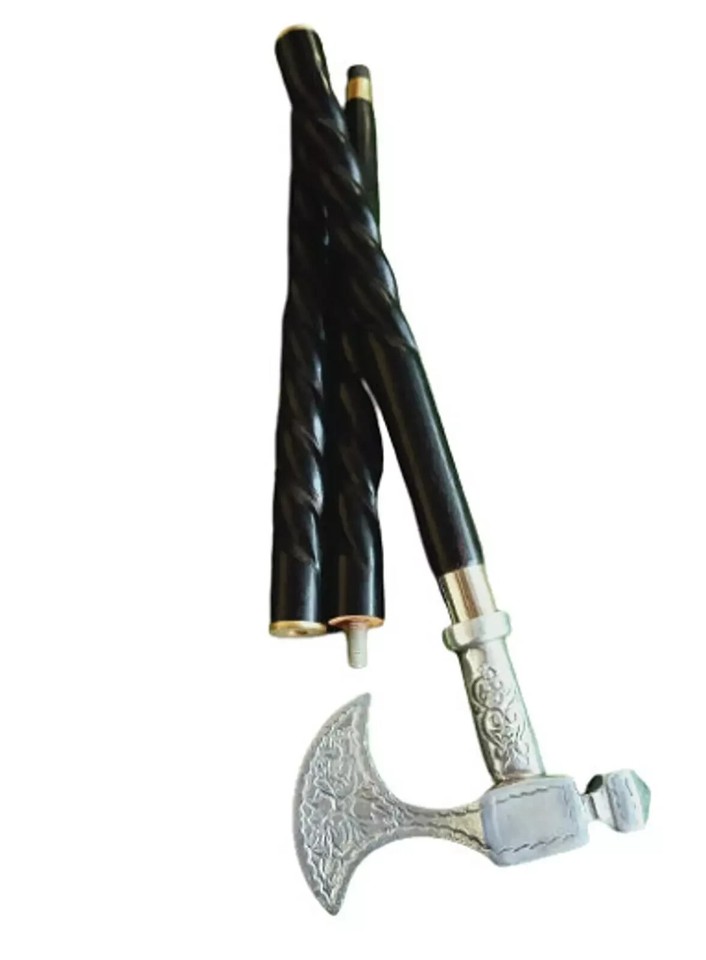 Cold Axe Head Walking Stick 38" Hiking Trekking Tactical Cane Spiral ...