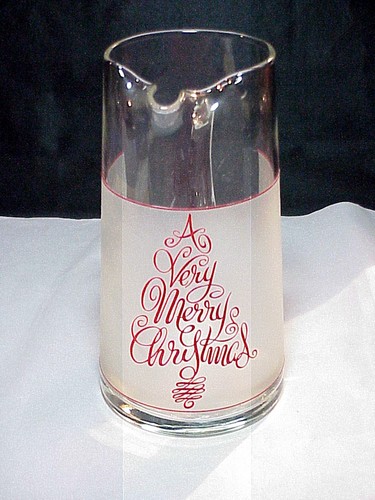 8 3/4 INCH HIGH COCKTAIL PITCHER CLEAR GLASS FROSTED SECTION MERRY ...