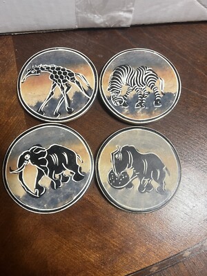 4 x stone african animal drink coasters hand painted africa wildlife ...