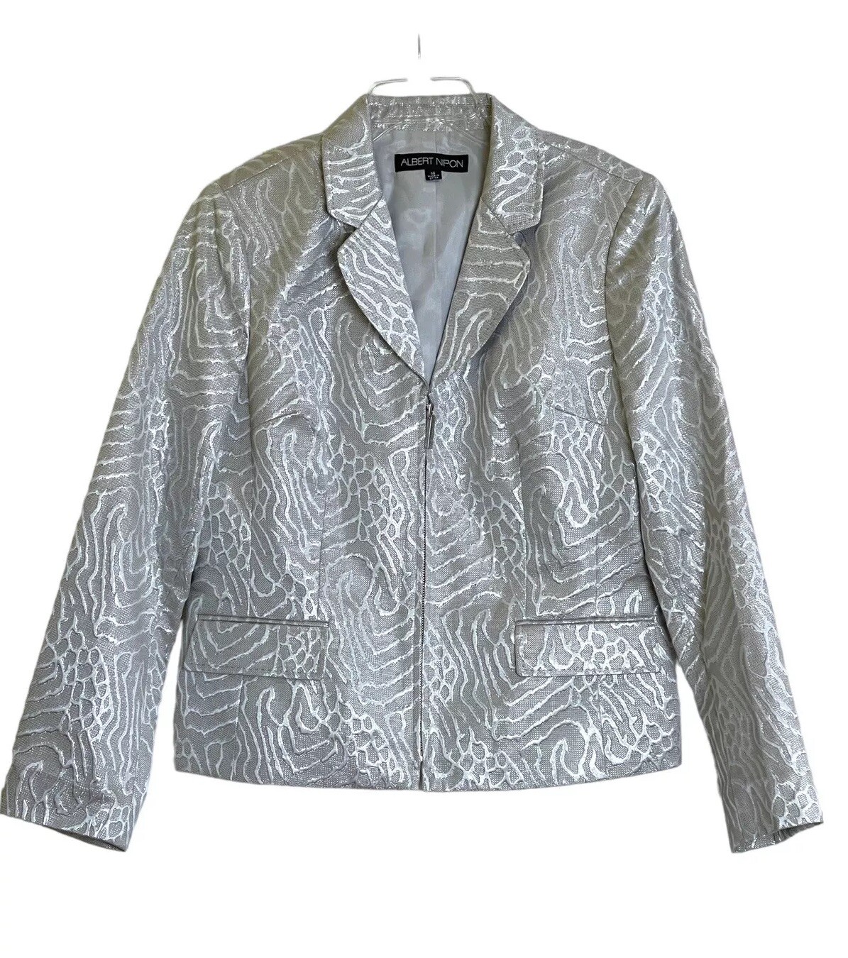 Vintage Albert Nipon Women's Size 14 Silver Zipper Jacket 100% Acetate ...