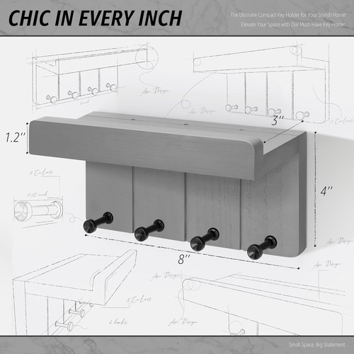 Rebee Vision Small Key Holder Wall Mount - Decorative 8 Inch, C - Gray ...