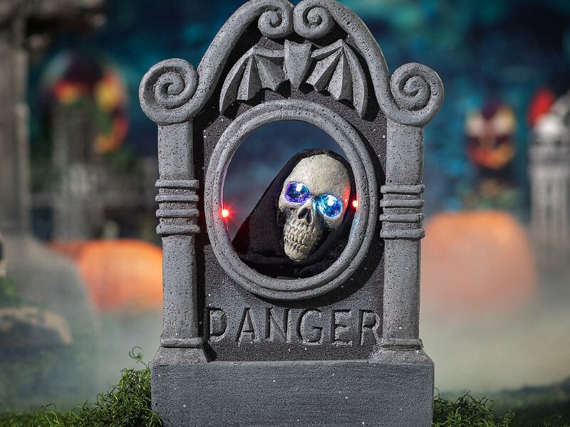 Tombstone Light Up Moving Head Prop Halloween Decor Graveyard 22 ...