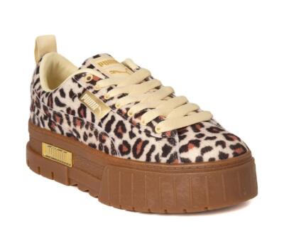 PUMA Leopard Cheetah Mayze Stacked Platform Shimmery Faux Fur Shoes Wm ...